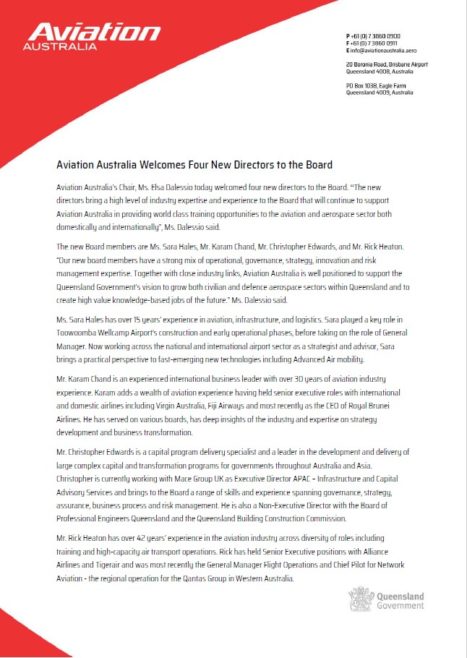 Aviation Australia Welcomes Four New Directors to the Board - Aviation ...